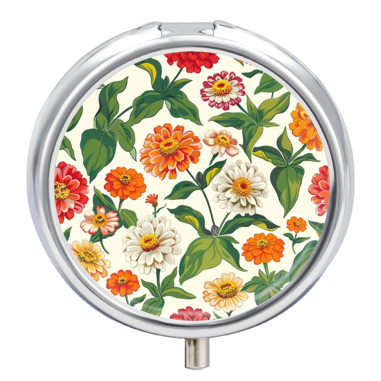 DNAGSB Charming Zinnia Ditsy 112 Round Pill Box, 3 Compartment Pill ...