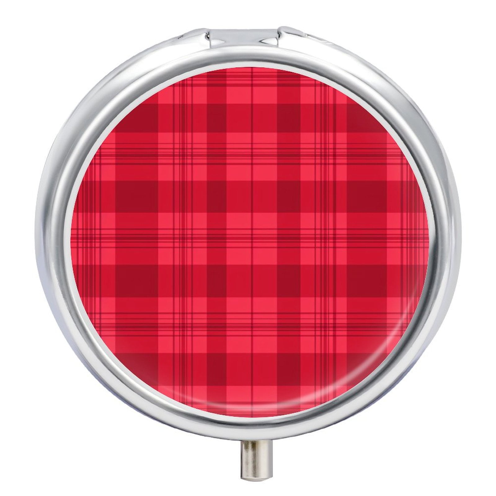 DNAGSB Red Tattersall Checks 688 Round Pill Box, 3 Compartment Pill ...