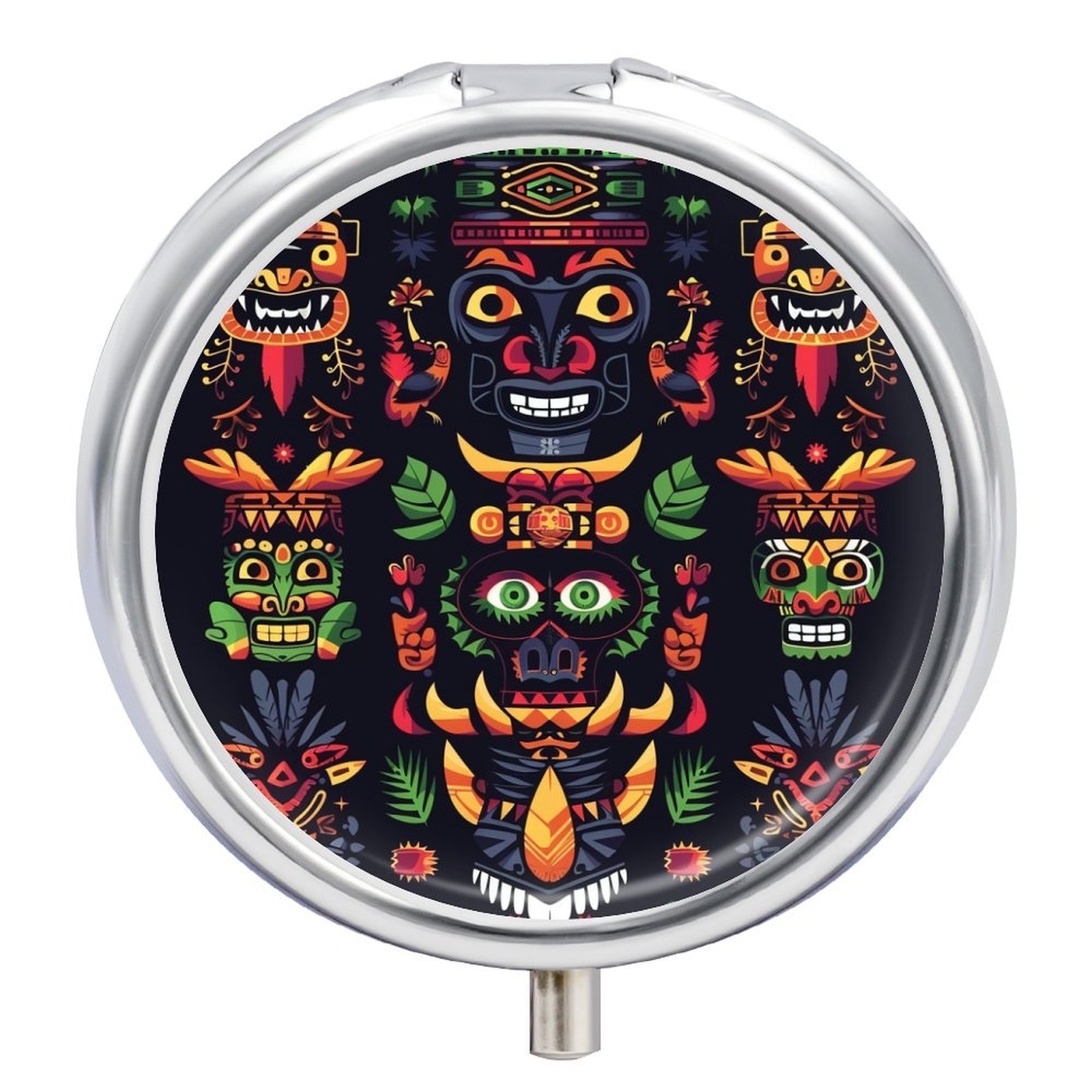 DNAGSB Totem Scenes-1190 Round Pill Box, 3 Compartment Pill Case ...