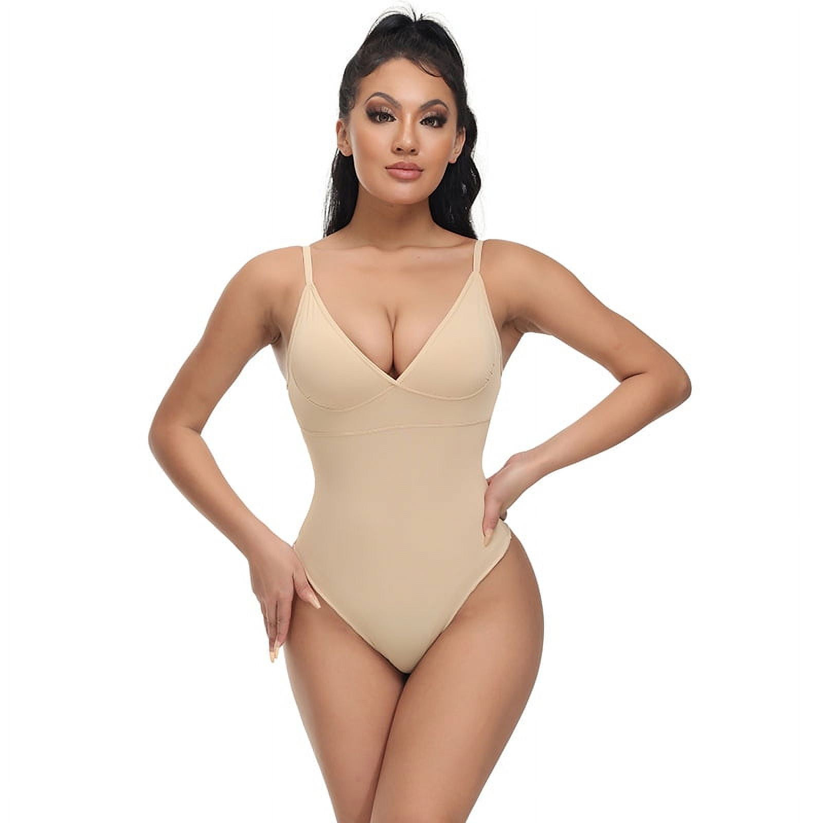 Dnaken Shapewear Bodysuit Tummy Control Slim Body Shaper Deep V Neck