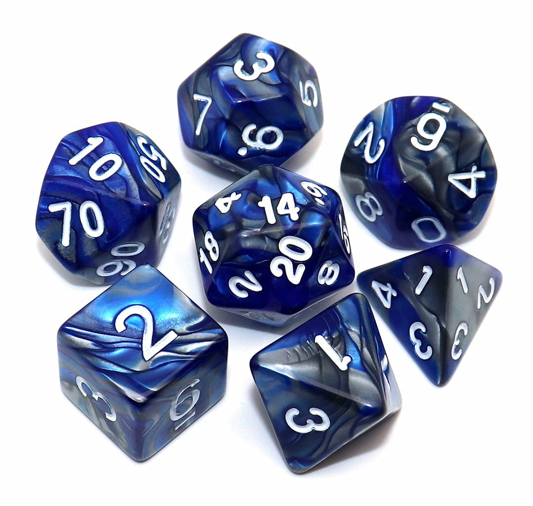 DND Dice Blue Mix Silver D&D Polyhedral Dice Set for Dungeon and ...
