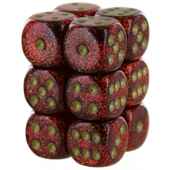 DND Dice Set-Chessex D&D Dice-16mm Glitter Ruby and Gold Luminary Plastic Polyhedral Dice Set ...