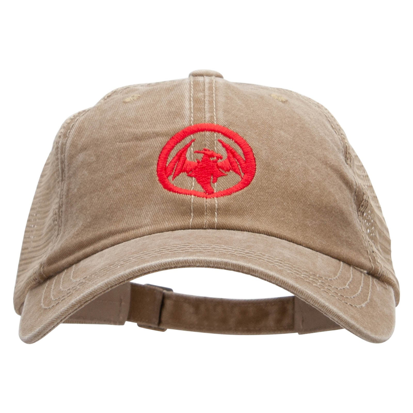 DND Dragon Embroidered Pigment Dyed Mesh Cap - Dk Beige Khaki OSFM ...