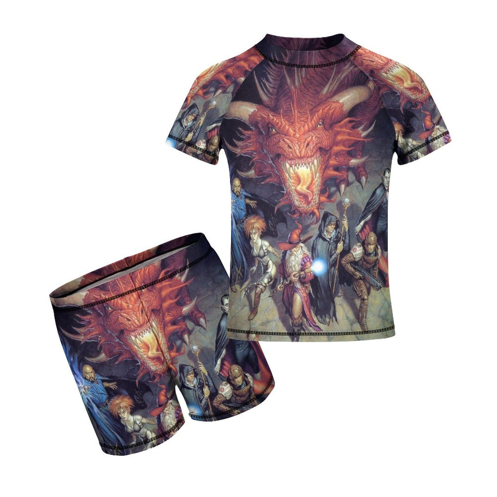 DND Dungeons And Dragons Boys 2-Piece Swimsuit Set, Short Sleeve Rash ...