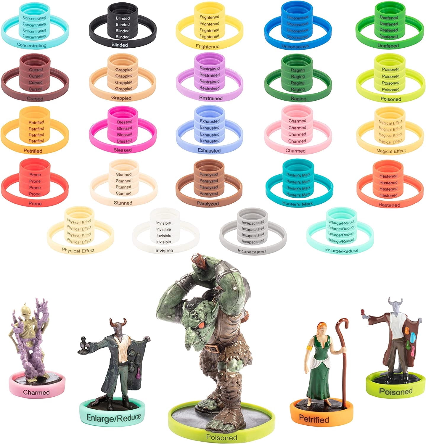 DND Flexible Status Effect Markers- 120 Rings, 24 Different Conditions ...