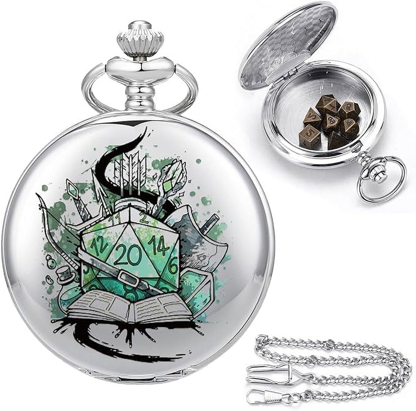 DND Pocket Watch & Micro Polyhedral Dice Set，Pocket Watch Shell for ...