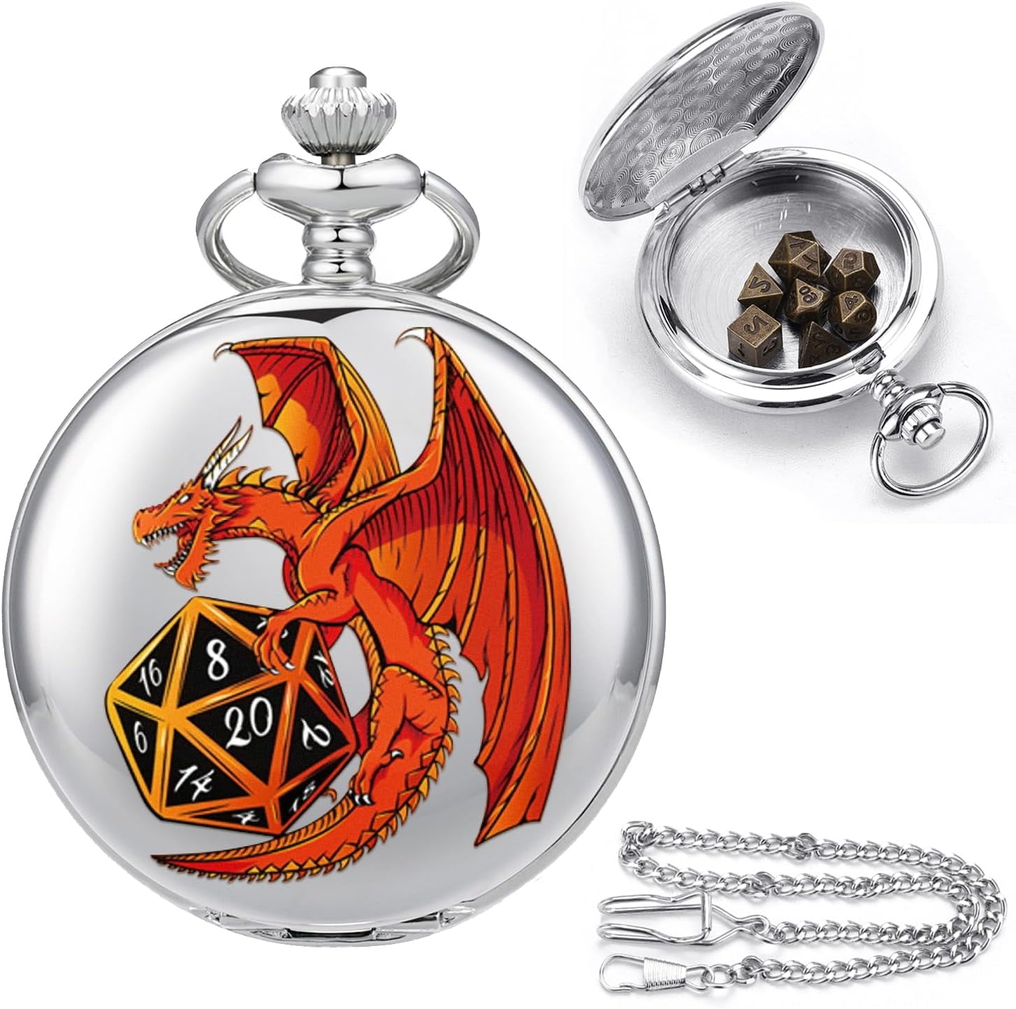 DND Pocket Watch Micro Polyhedral Dice Set Pocket Watch Shell for ...