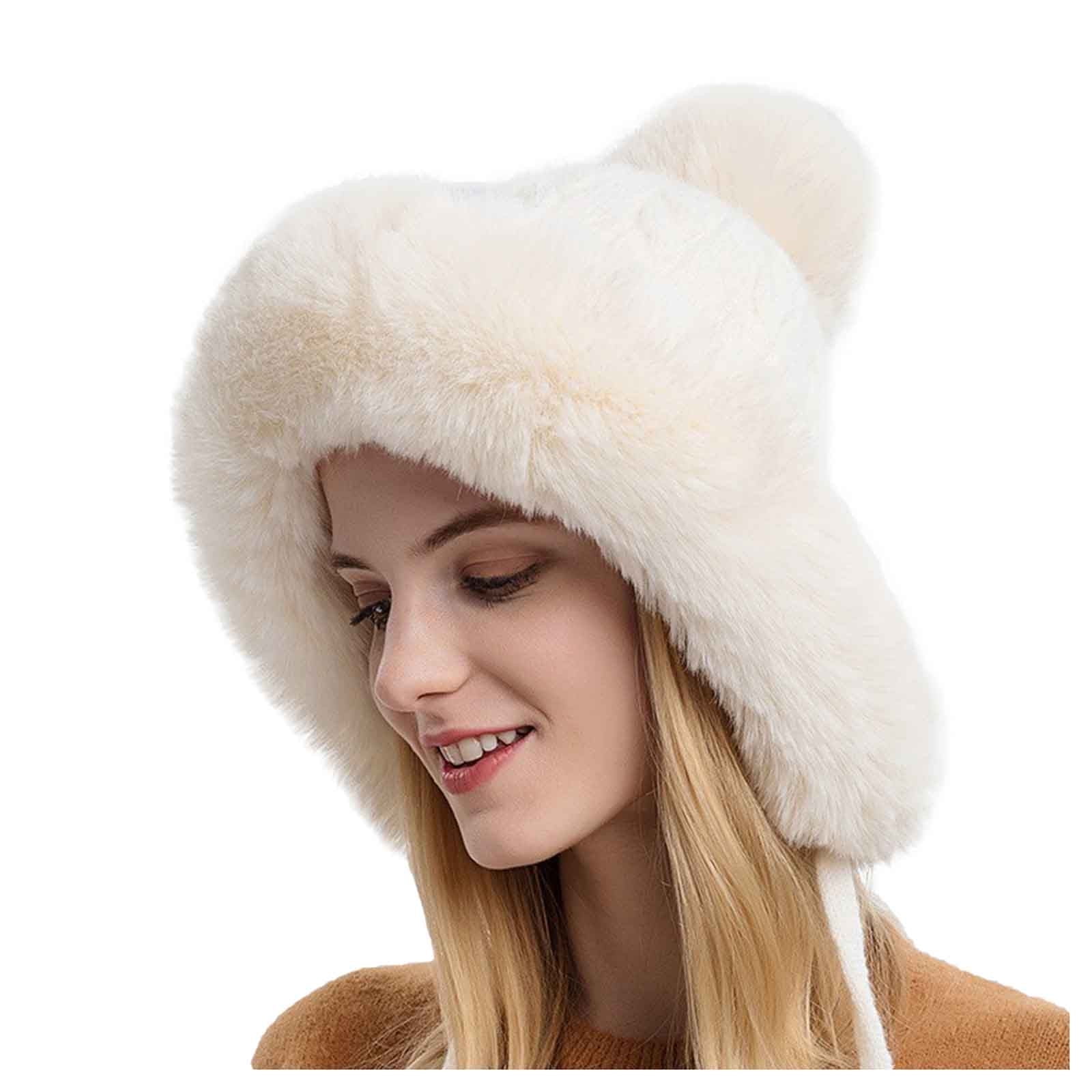 DNDKILG Women's Warm Pompom Beanie Hats Winter Faux Fur Soft Hats for ...