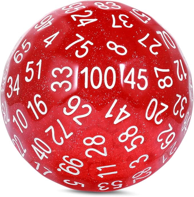 DNDND Glitter Red Single D100 100 Sided Dice with Velvet Pouch (Glitter ...