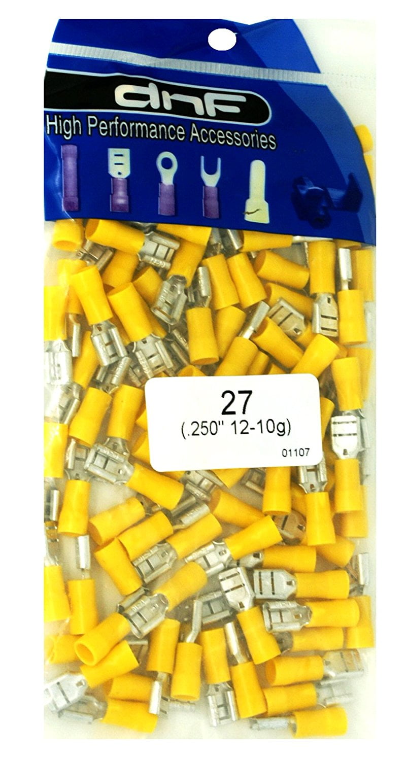 DNF 100 Pack Yellow Vinyl 12-10 Gauge Female Quick Disconnect Wire ...