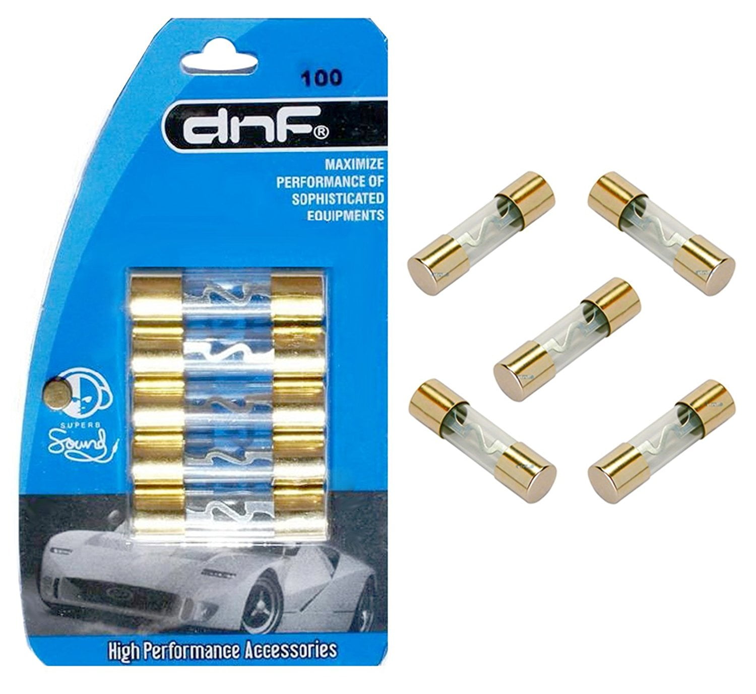 DNF 5 Pieces 100 AMP AGU Gold Plated Fuses Round Glass Fuses - Walmart.com