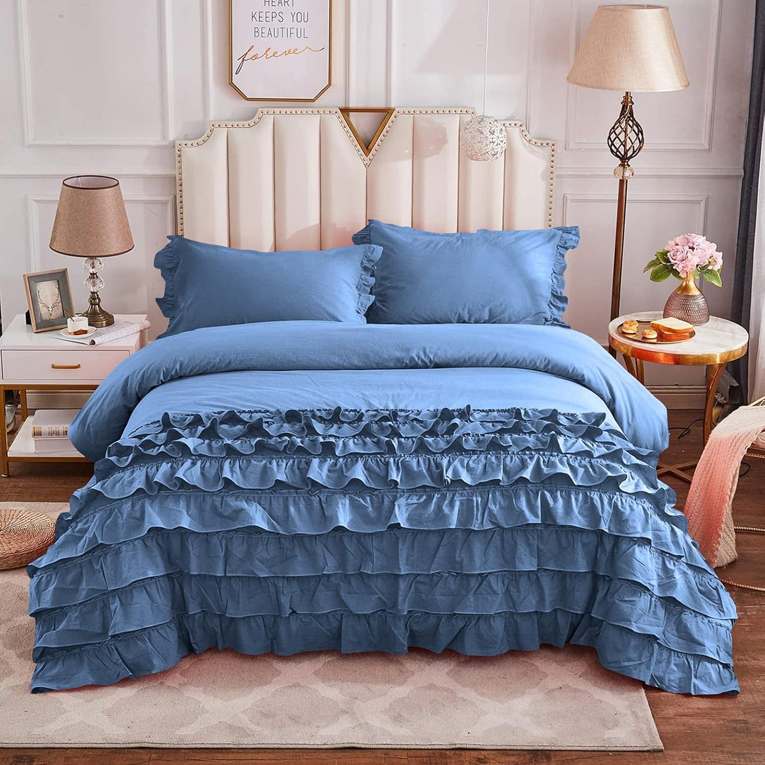 DNG Creations 1 Piece Vintage Ruffle Duvet Cover 100% Egyptian Cotton ...