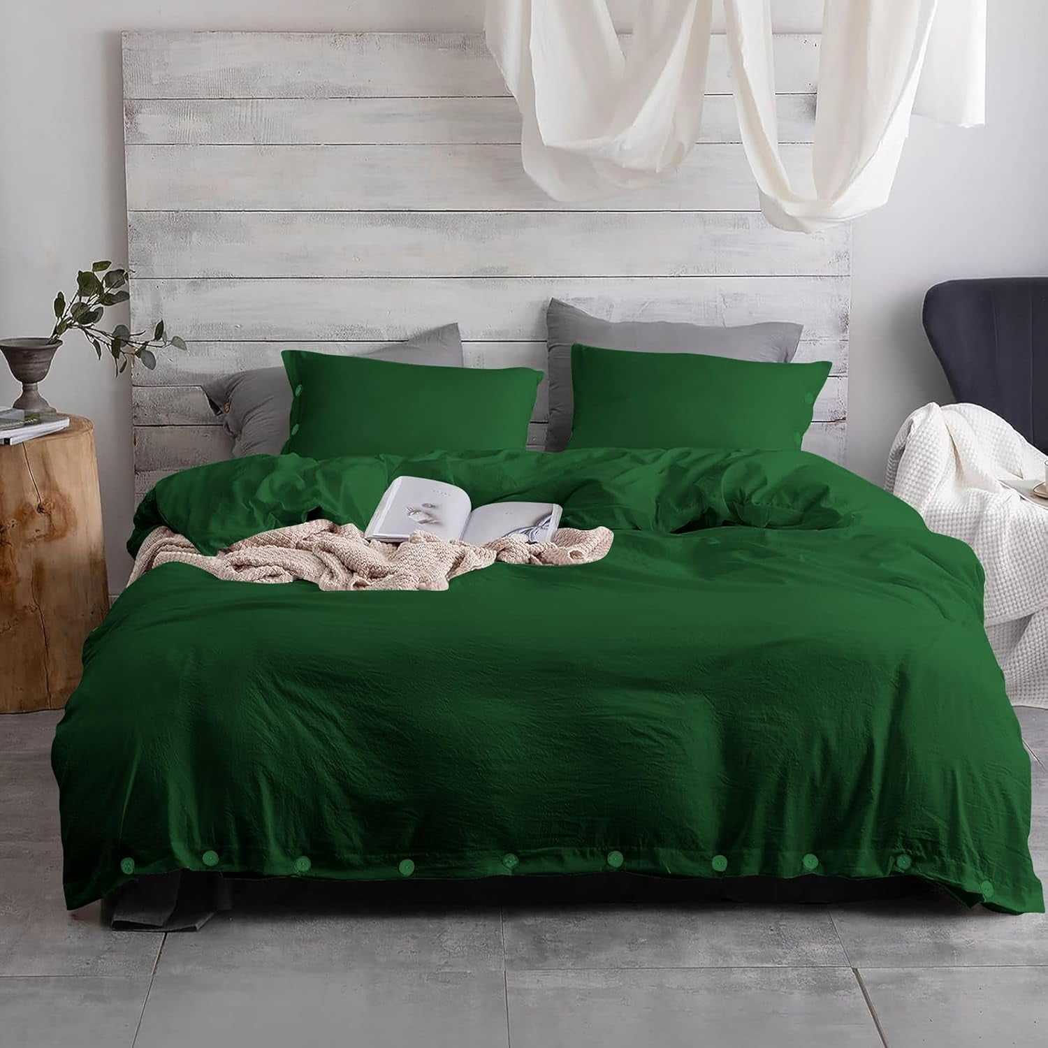 DNG Creations 3 Piece Buttons Closure Duvet Cover White Buttons - 100% ...