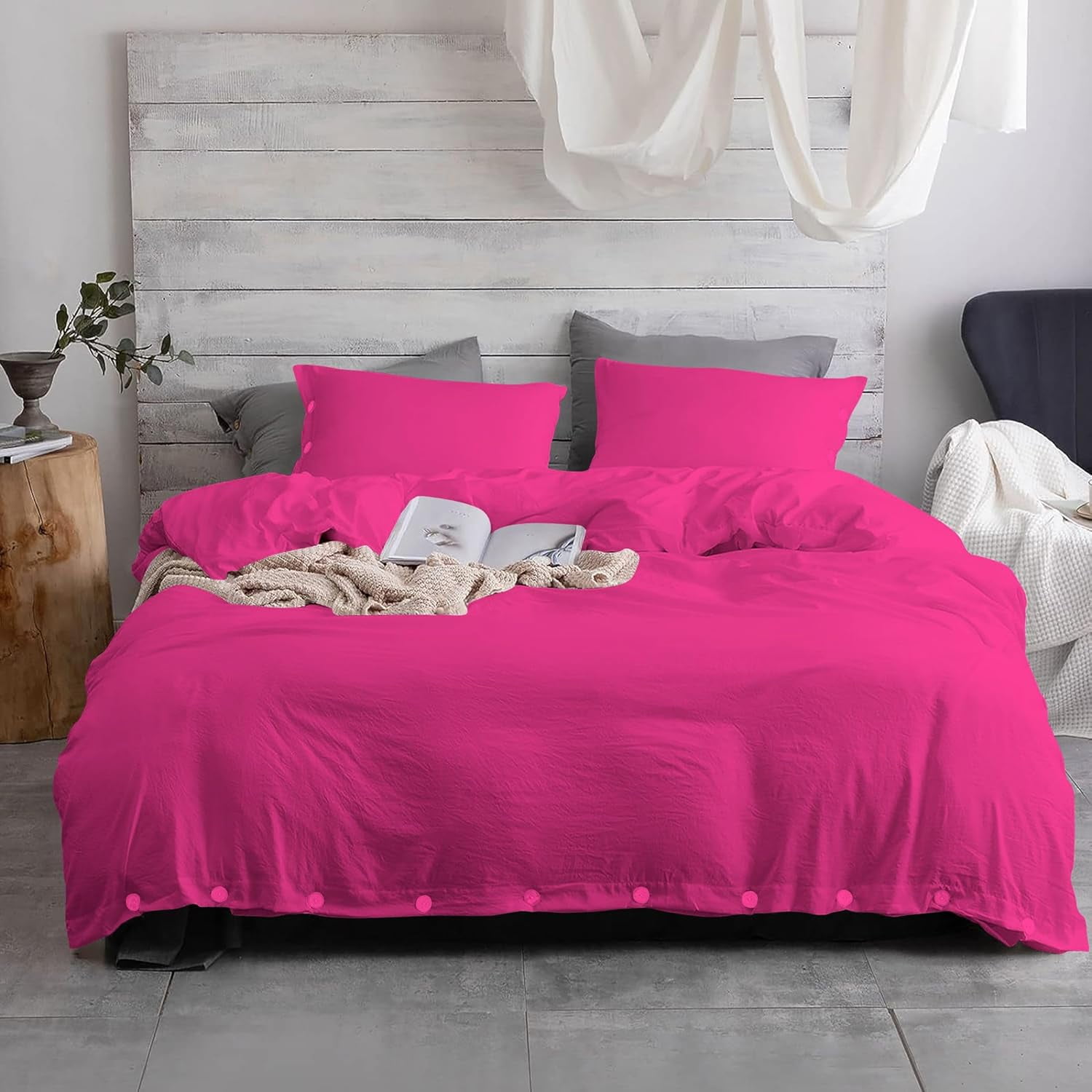 DNG Creations 3 Piece Buttons Closure Duvet Cover White Buttons - 100% ...