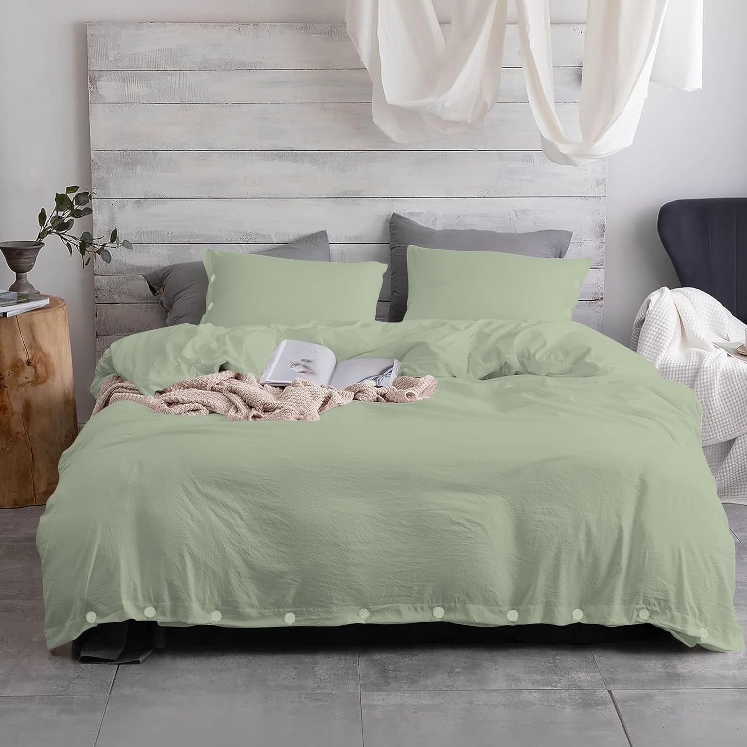 DNG Creations 3 Piece Buttons Closure Duvet Cover White Buttons - 100% ...