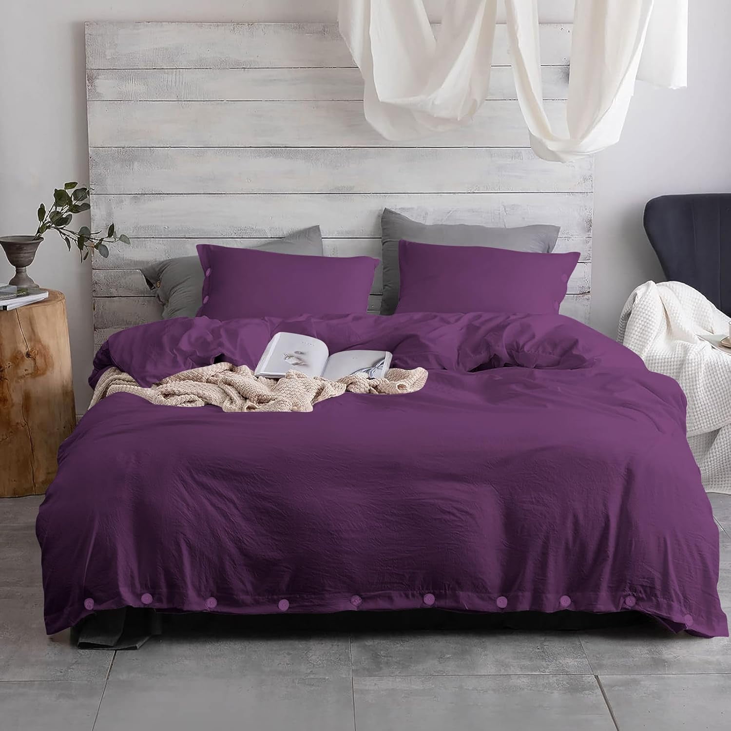 DNG Creations 3 Piece Buttons Closure Duvet Cover White Buttons - 100% ...
