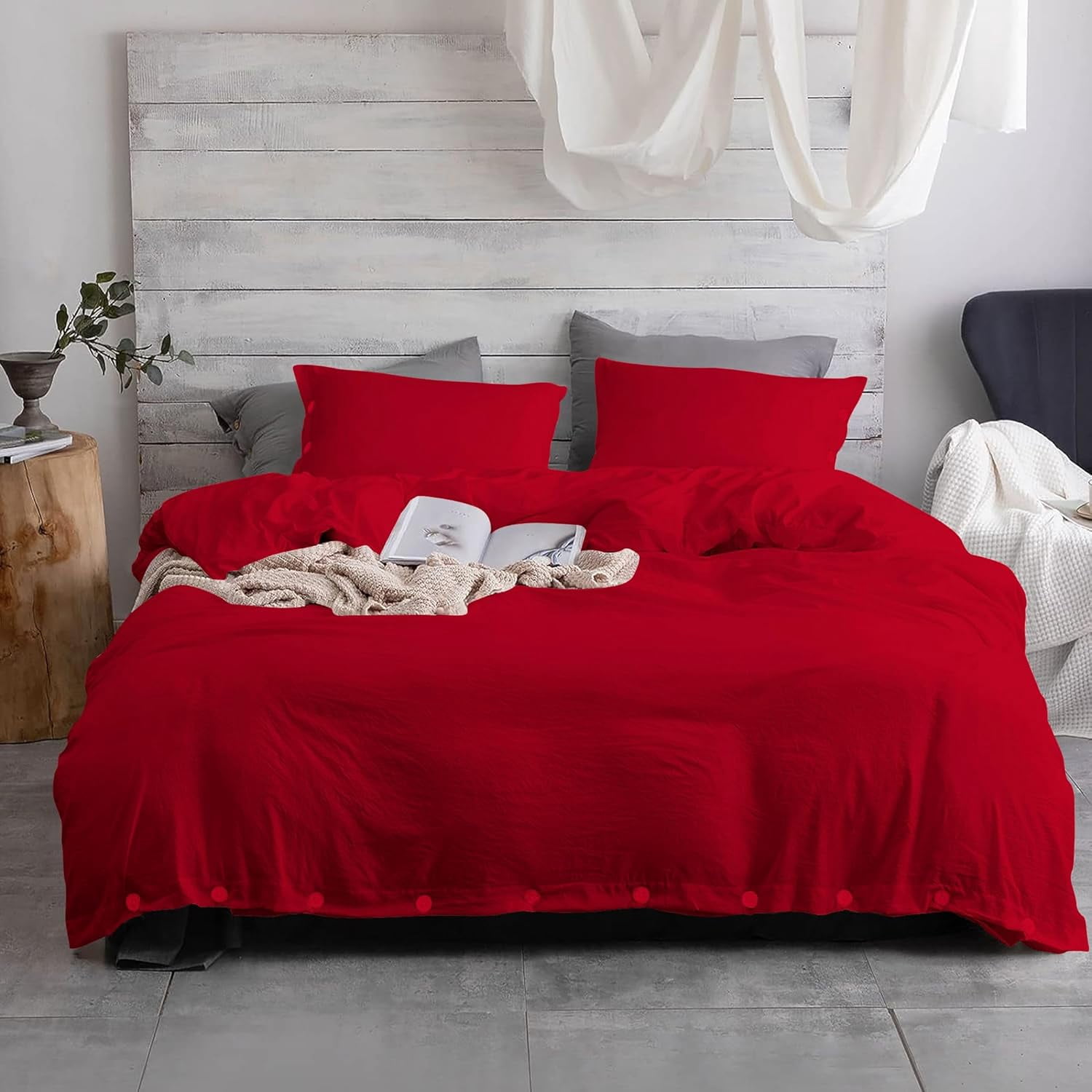 DNG Creations 3 Piece Buttons Closure Duvet Cover White Buttons - 100% ...