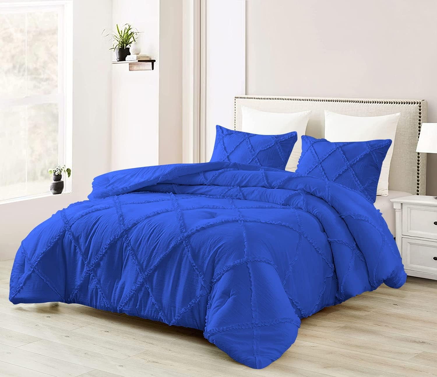 DNG Creations 3 Piece Diamond Ruffle Comforter 100% Egyptian Cotton ...