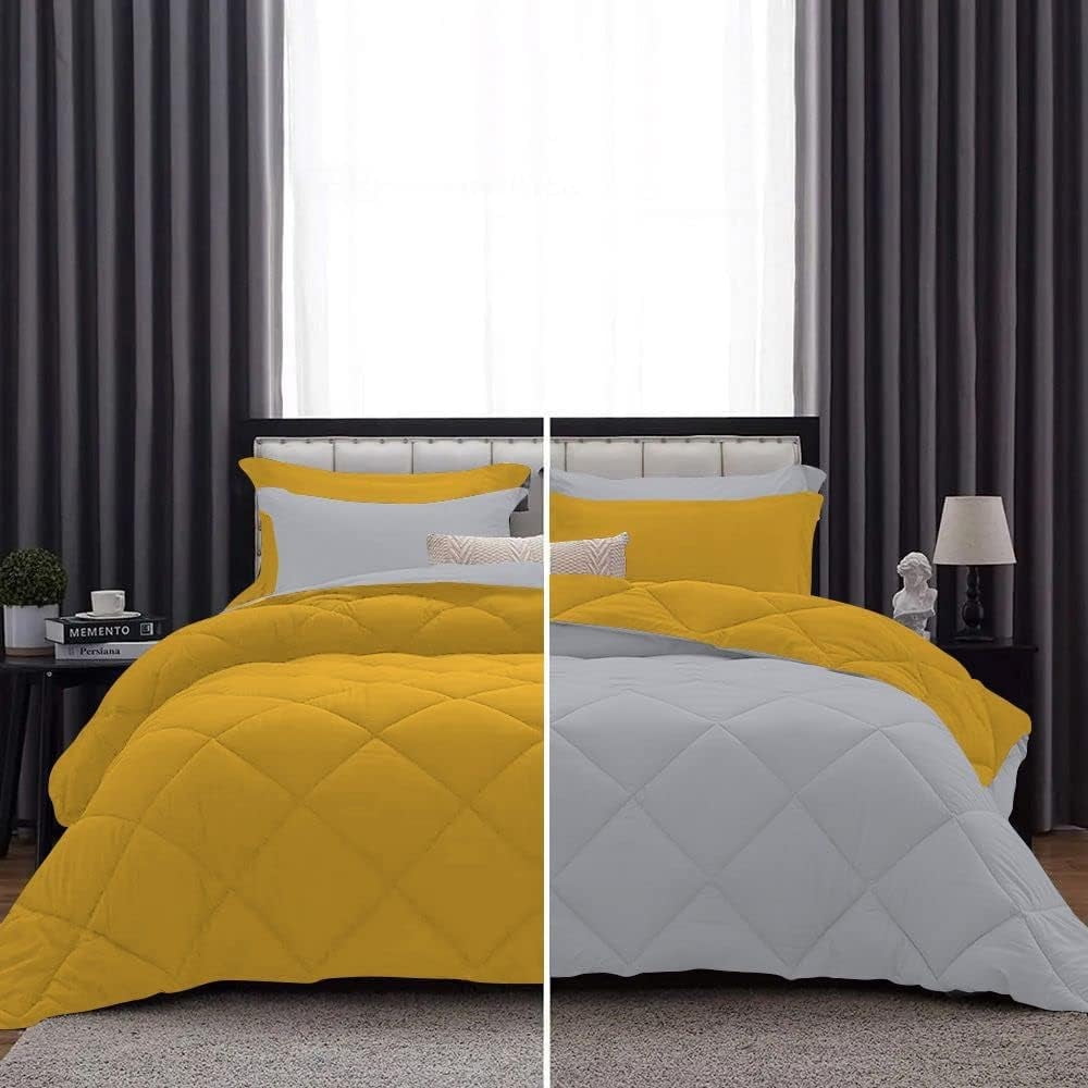 DNG Creations 3 Piece Reversible Diamond Pattern Comforter ( Gold/Siver ...