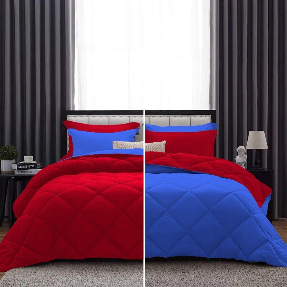 DNG Creations 3 Piece Reversible Diamond Pattern Comforter ( Red/Royal ...