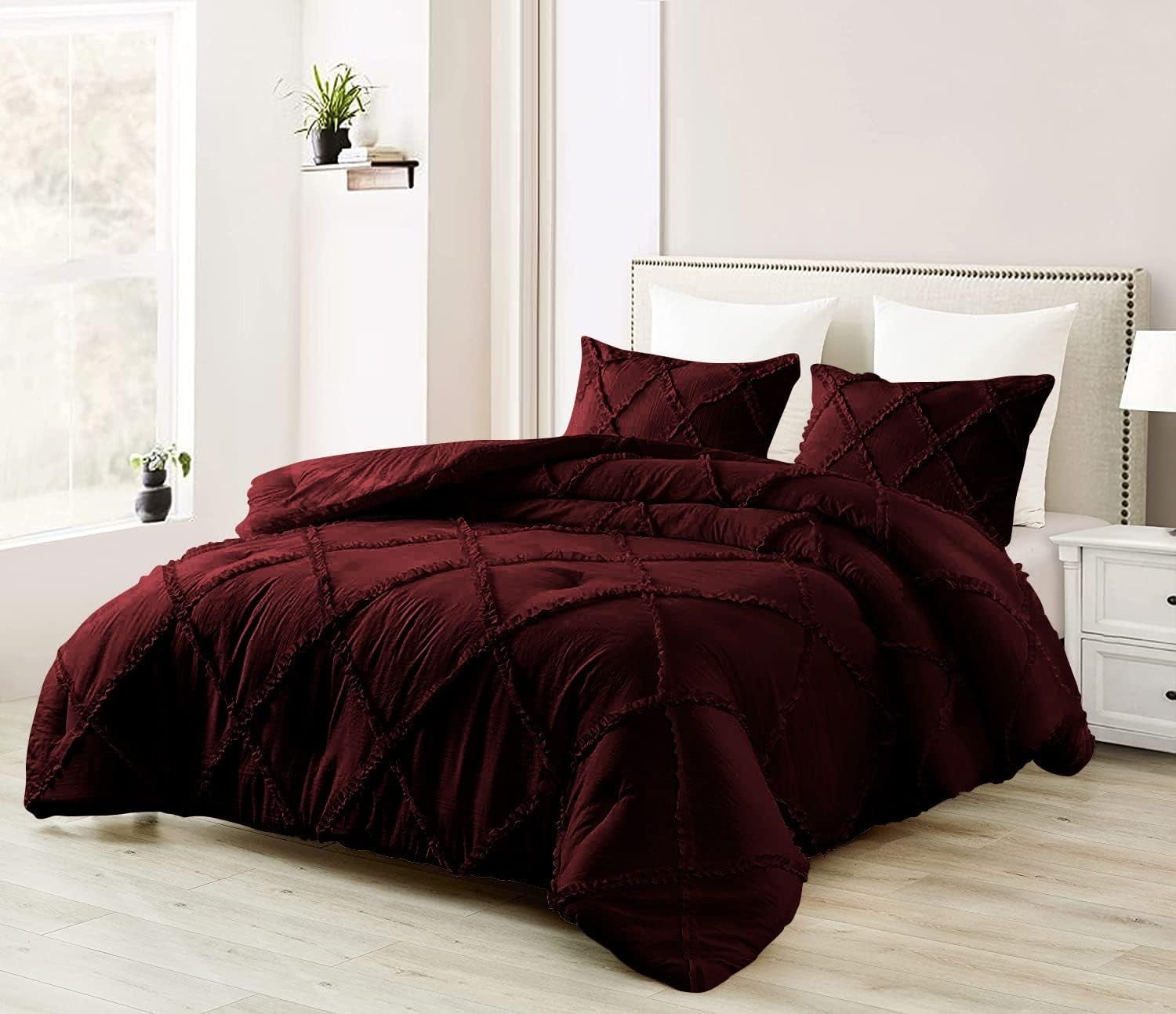 DNG Creations 3 Piece Diamond Ruffle Comforter 100% Egyptian Cotton ...
