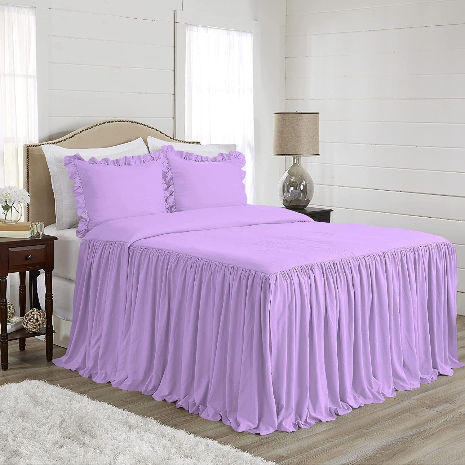 DNG Creations 4-Piece Long Ruffle Sheet Set 21-Inch Deep Pocket (Solid ...