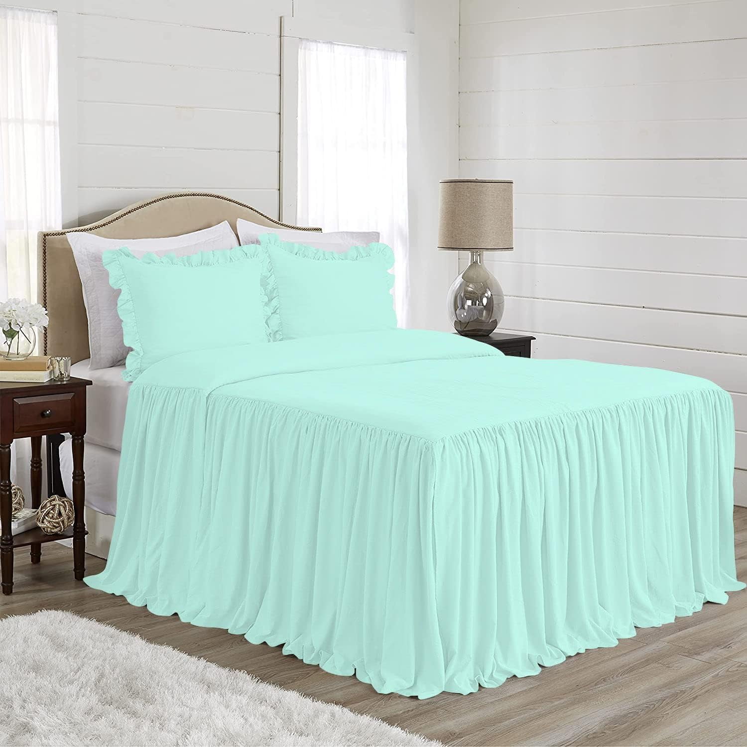 DNG Creations 4-Piece Long Ruffle Sheet Set 8-Inch Deep Pocket (Solid ...