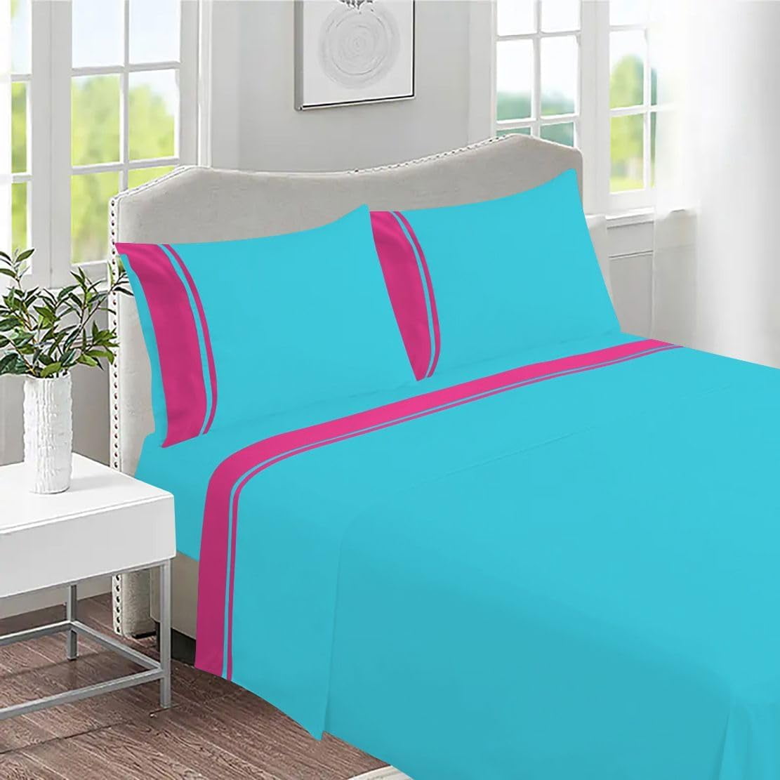 DNG Creations 4 Piece Two Tone Sheet Set 100% Egyptian Cotton, 800 ...