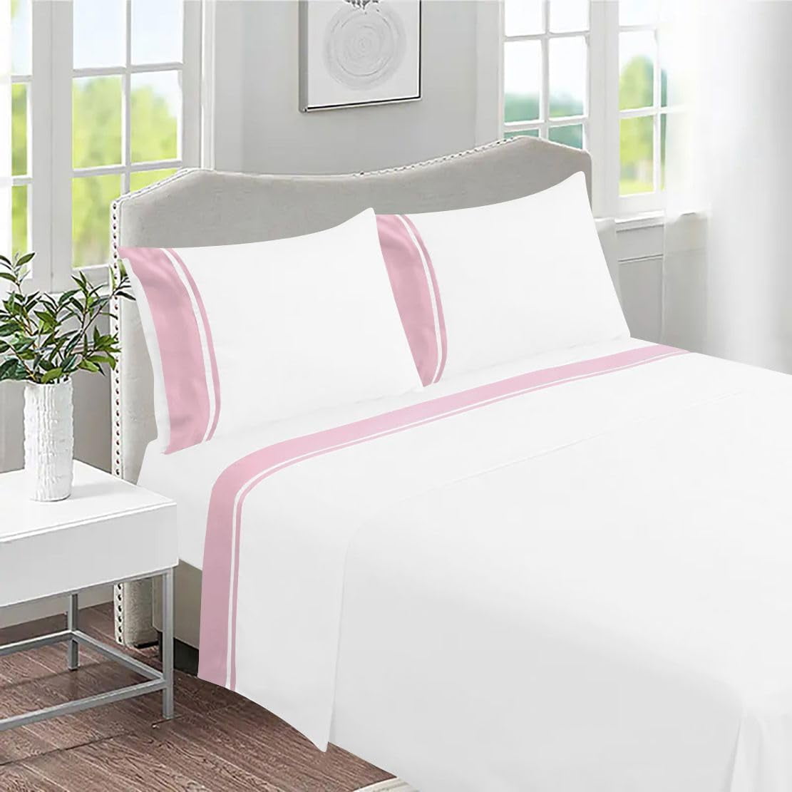 DNG Creations 4 Piece Two Tone Sheet Set 100% Egyptian Cotton, 800 ...