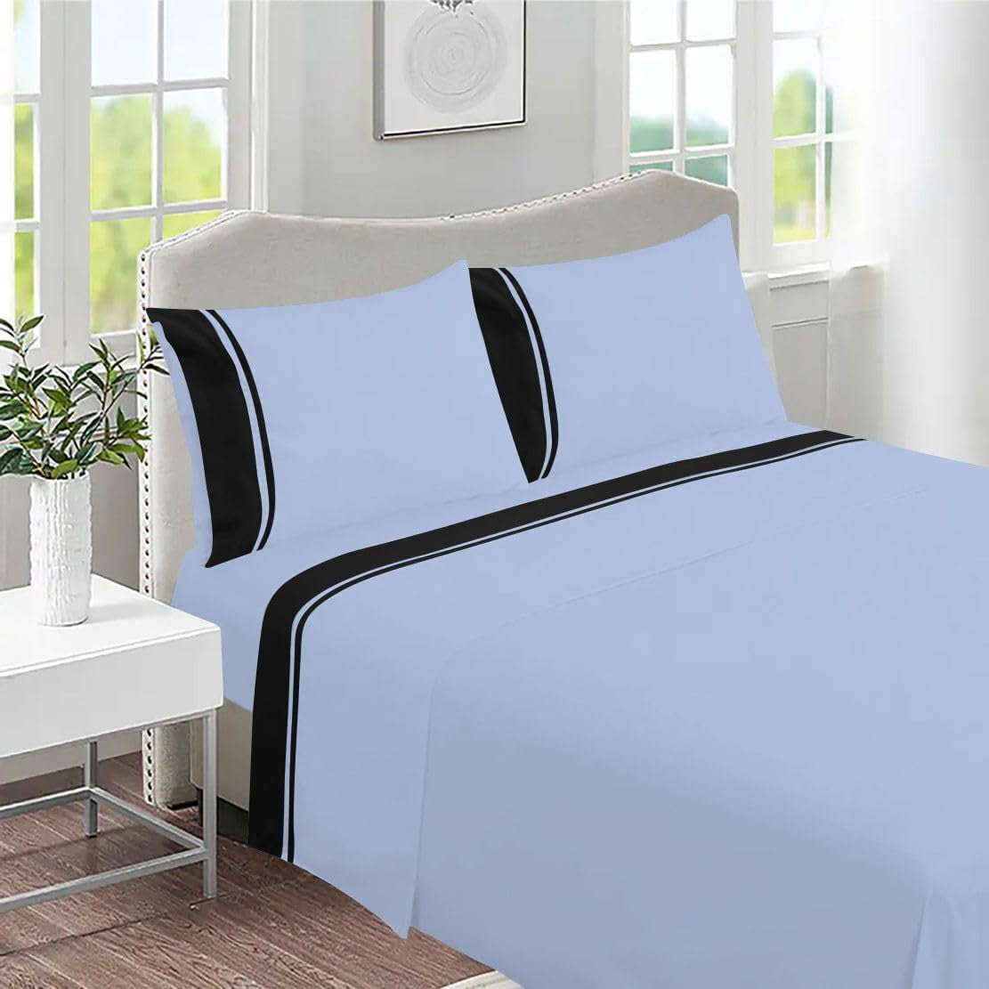 DNG Creations 4 Piece Two Tone Sheet Set 100% Egyptian Cotton, 800 ...