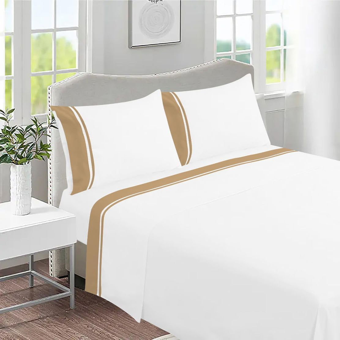 DNG Creations 4 Piece Two Tone Sheet Set 100% Egyptian Cotton, 800 ...