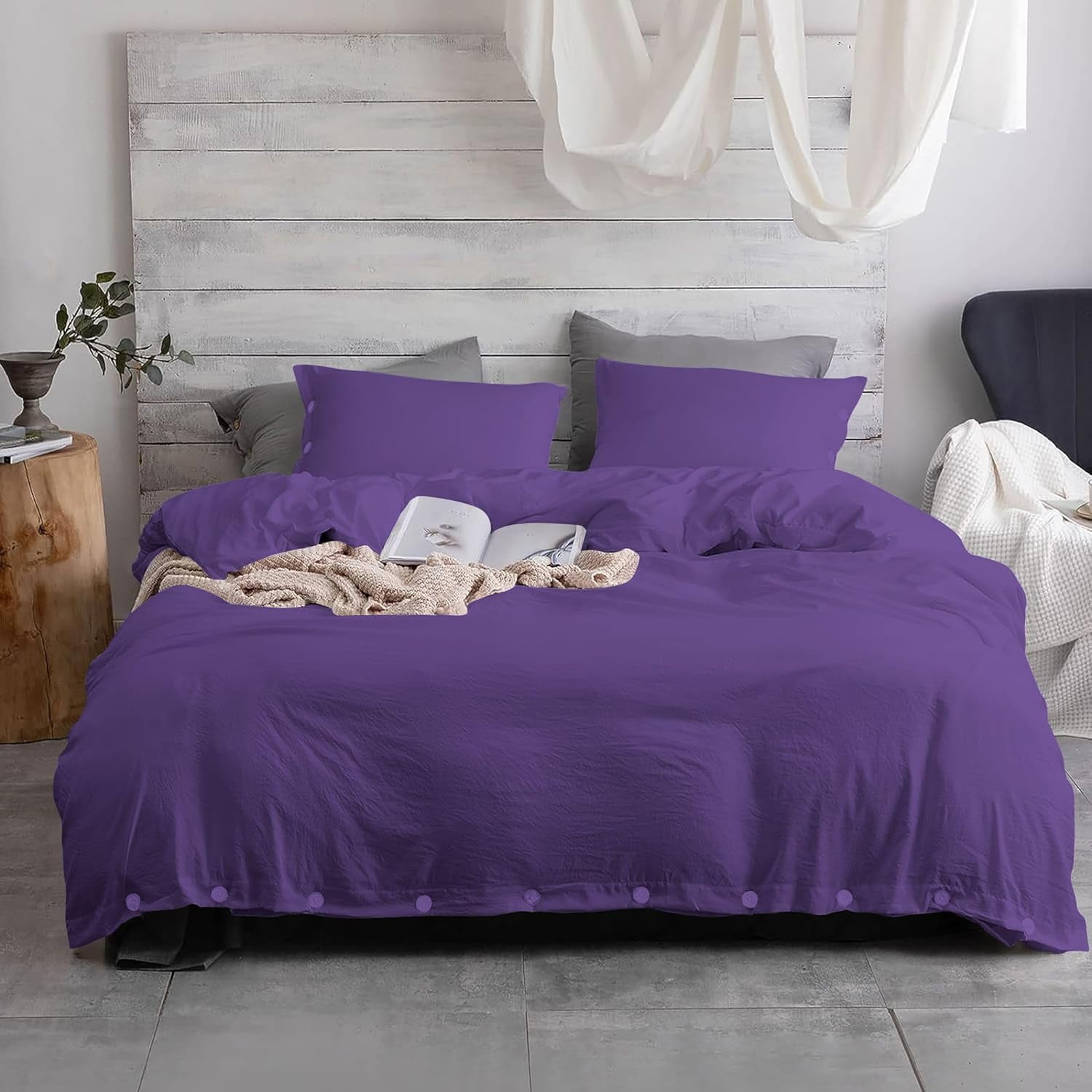 DNG Creations 5 Piece Buttons Closure Duvet Cover White Buttons - 100% ...