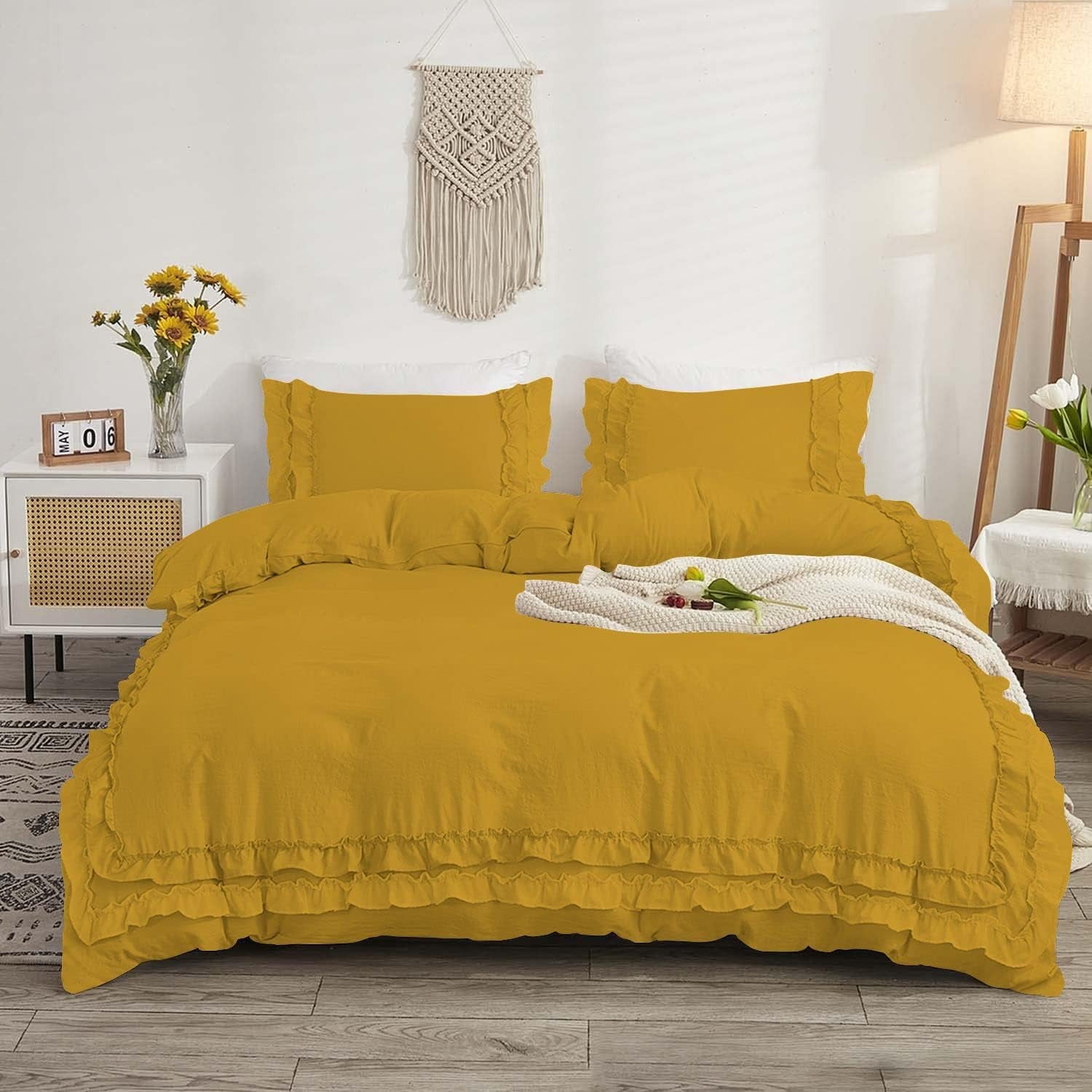 DNG Creations 5 Piece Double Ruffle Duvet Cover With Zipper Closure ...