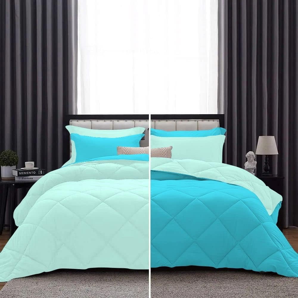 DNG Creations 5 Piece Reversible Diamond Pattern Comforter ( Aqua-Blue ...
