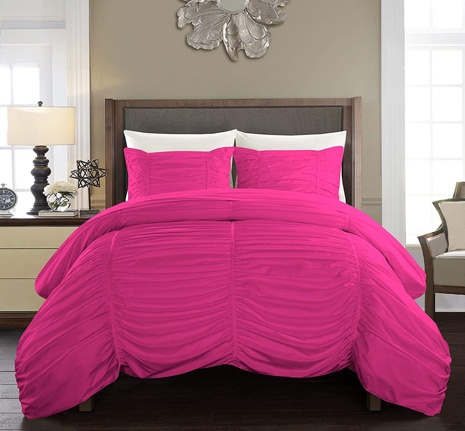 DNG Creations 5 Piece Ruched Pattern Duvet Cover 100% Egyptian Cotton, 800 TC- With Zipper ...