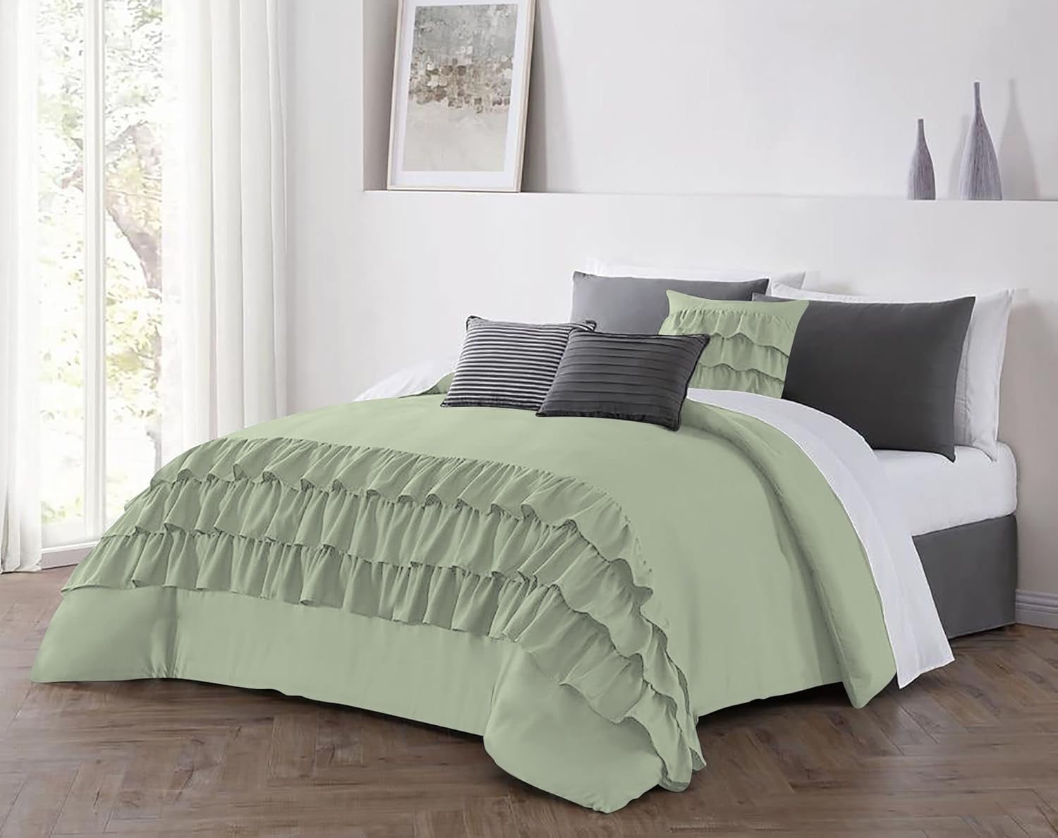 DNG Creations 5 Piece Three Line Ruffle Duvet Cover With Zipper Closure ...