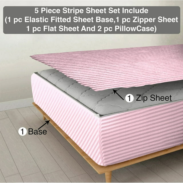 DNG Creations 5 Piece Zipper Sheet Set - Include (1 Elastic Fitted ...
