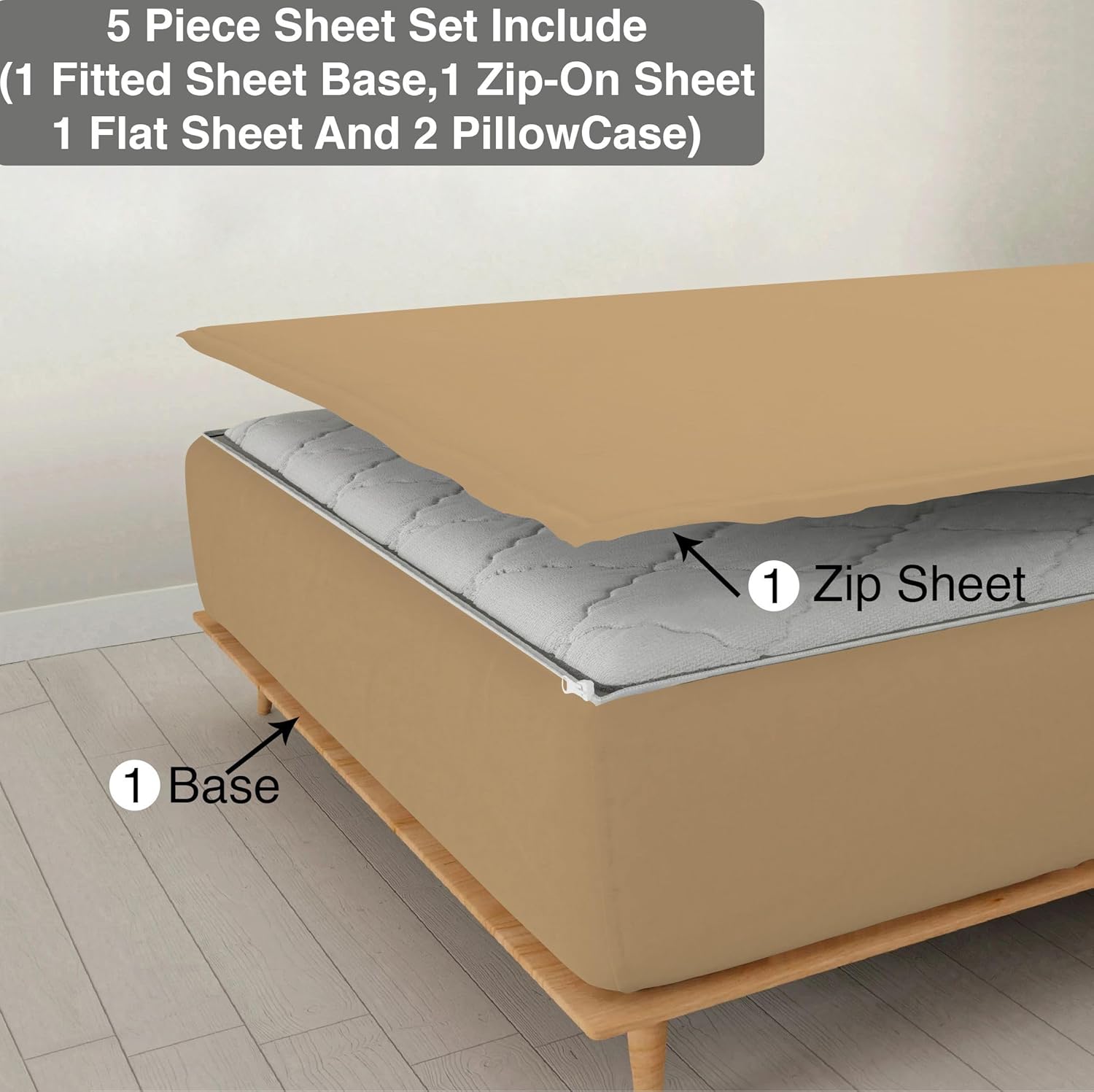 DNG Creations 5 Piece Zipper Sheet Set King (76x80) Size - 24 Inch Deep ...