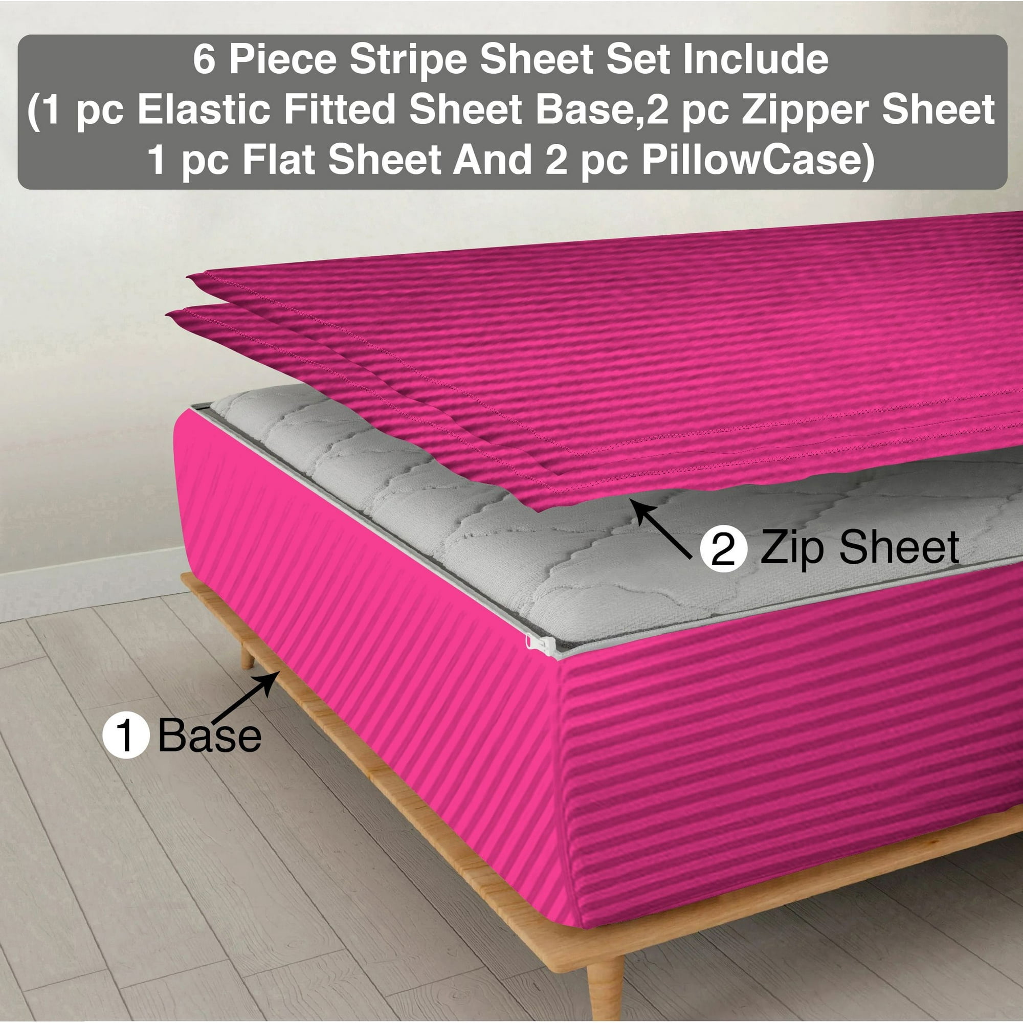 DNG Creations 6 Piece Zipper Sheet Set - Include (1 Elastic Fitted ...
