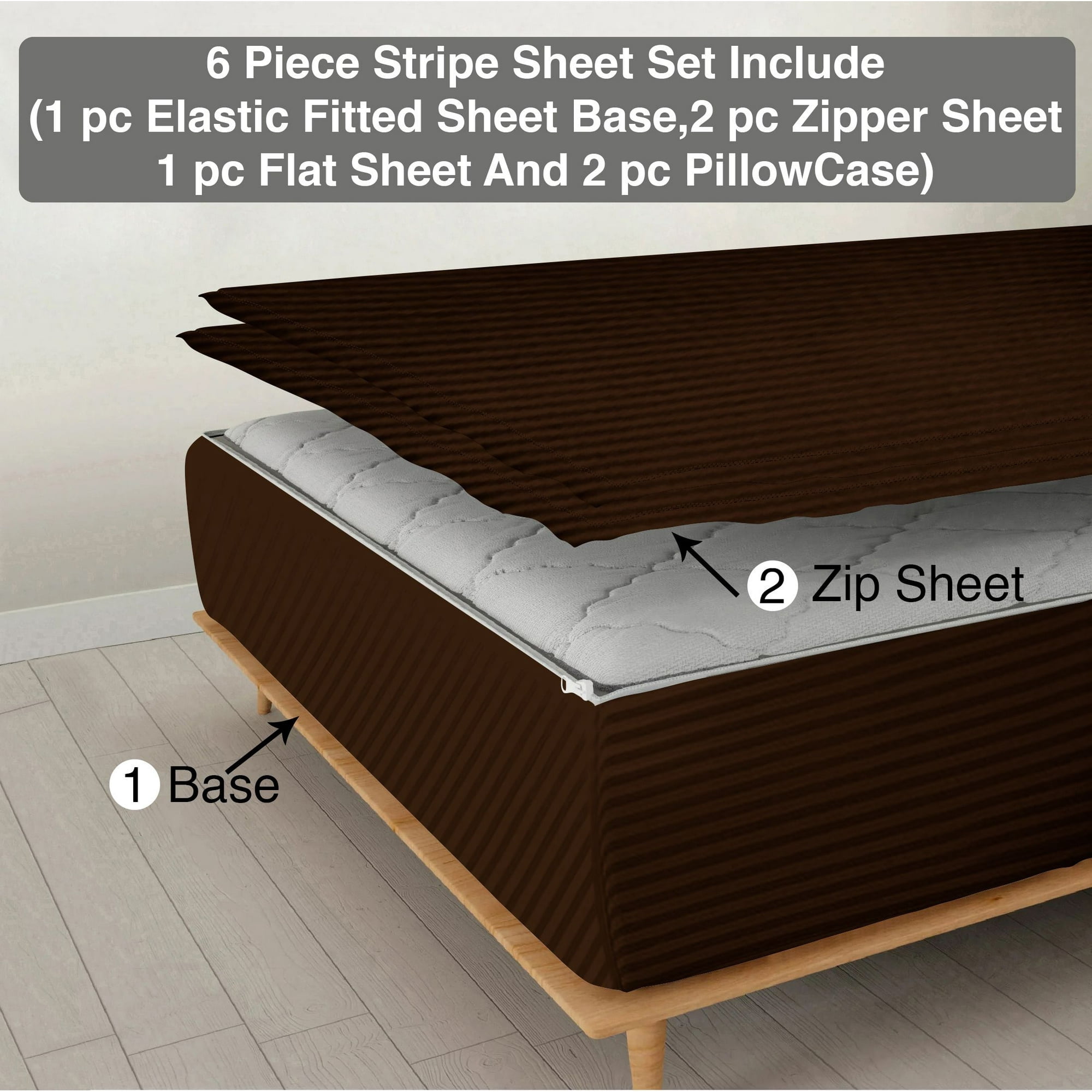 DNG Creations 6 Piece Zipper Sheet Set - Include (1 Elastic Fitted ...
