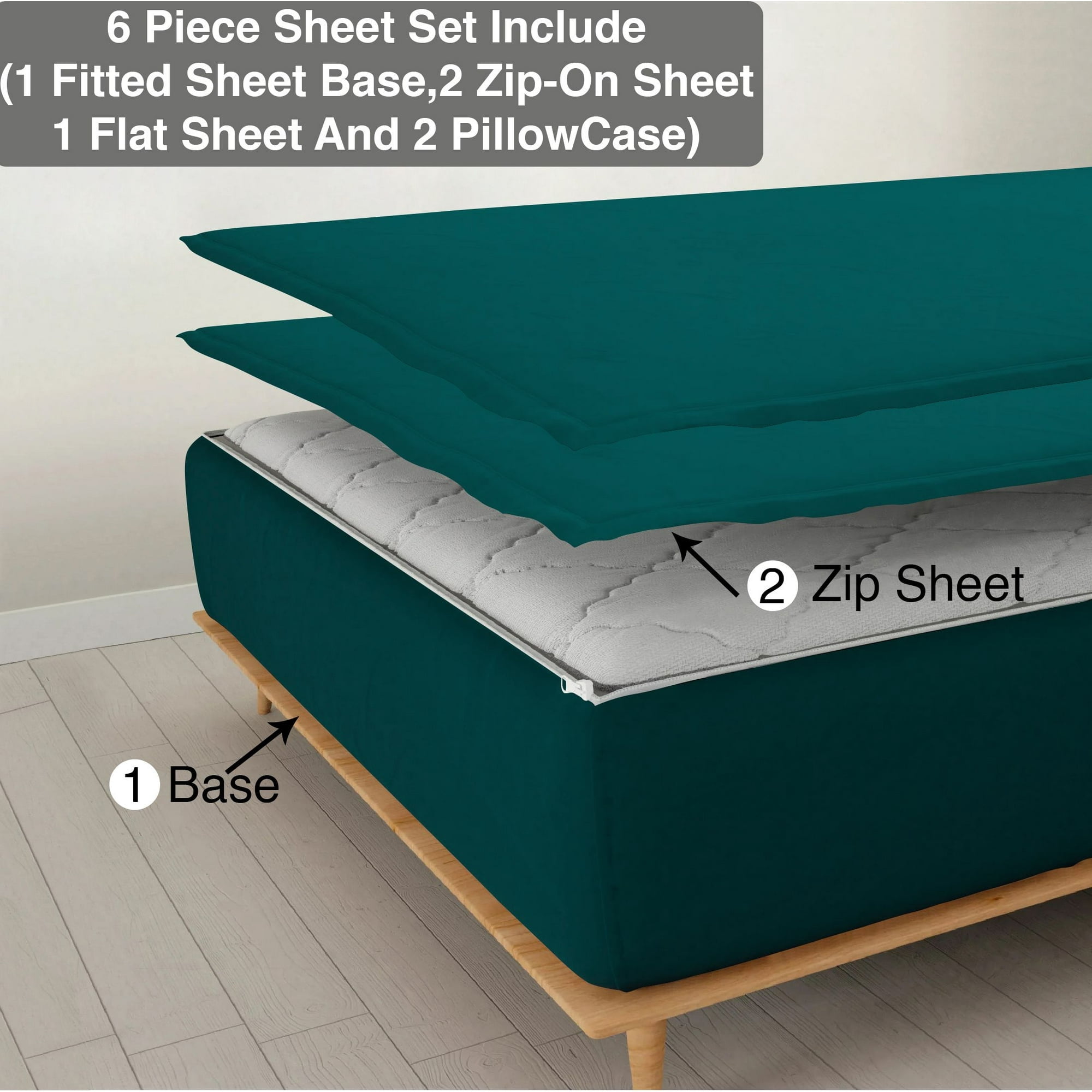 DNG Creations 6 Piece Zipper Sheet Set ( Include - 1 Fitted Sheet Base ...