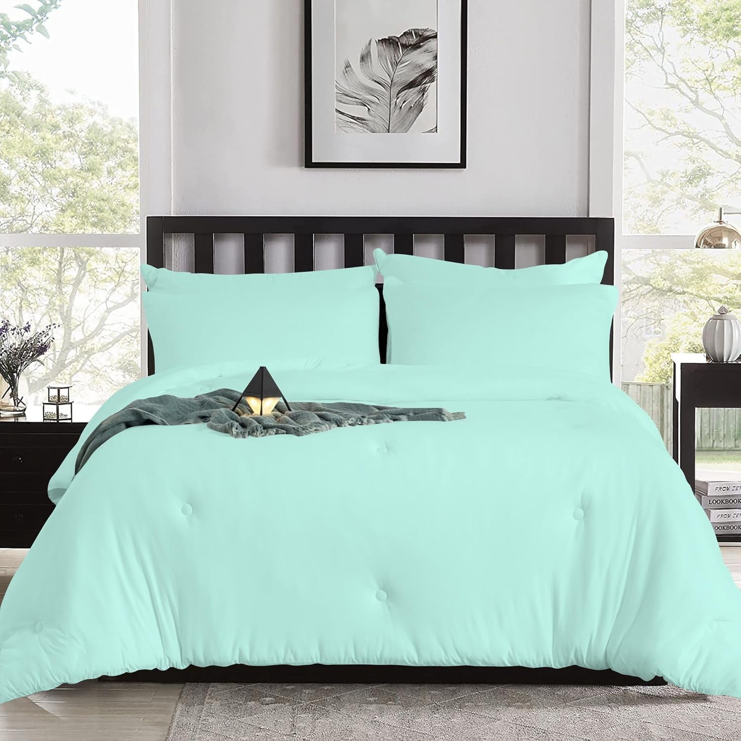 DNG Creations Auqa Blue Colour 1 Piece Comforter With Point Botton All ...