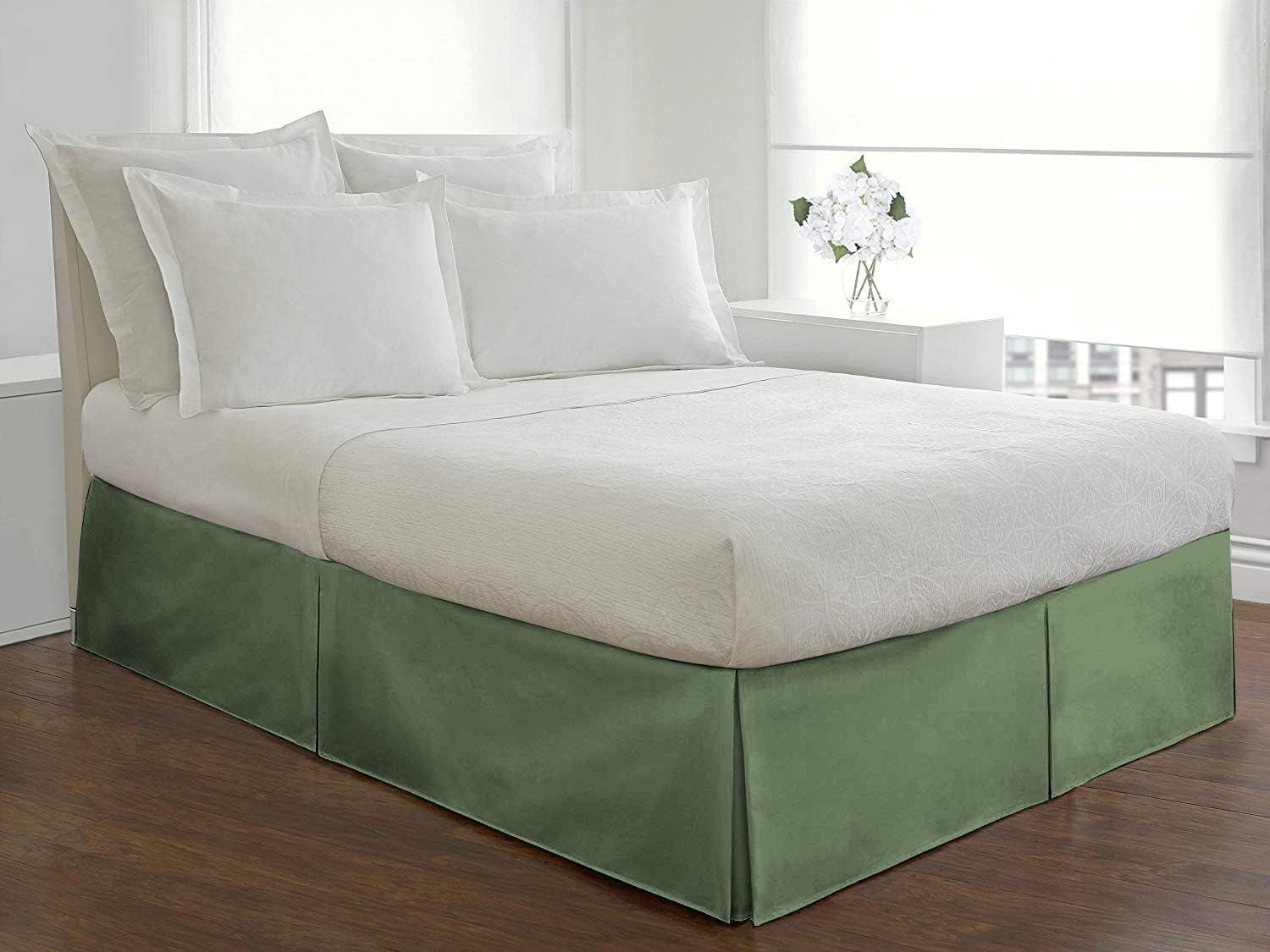 DNG Creations Box Pleated Tailored Bed Skirt 12 Inch Deep Pocket ( Moss ...