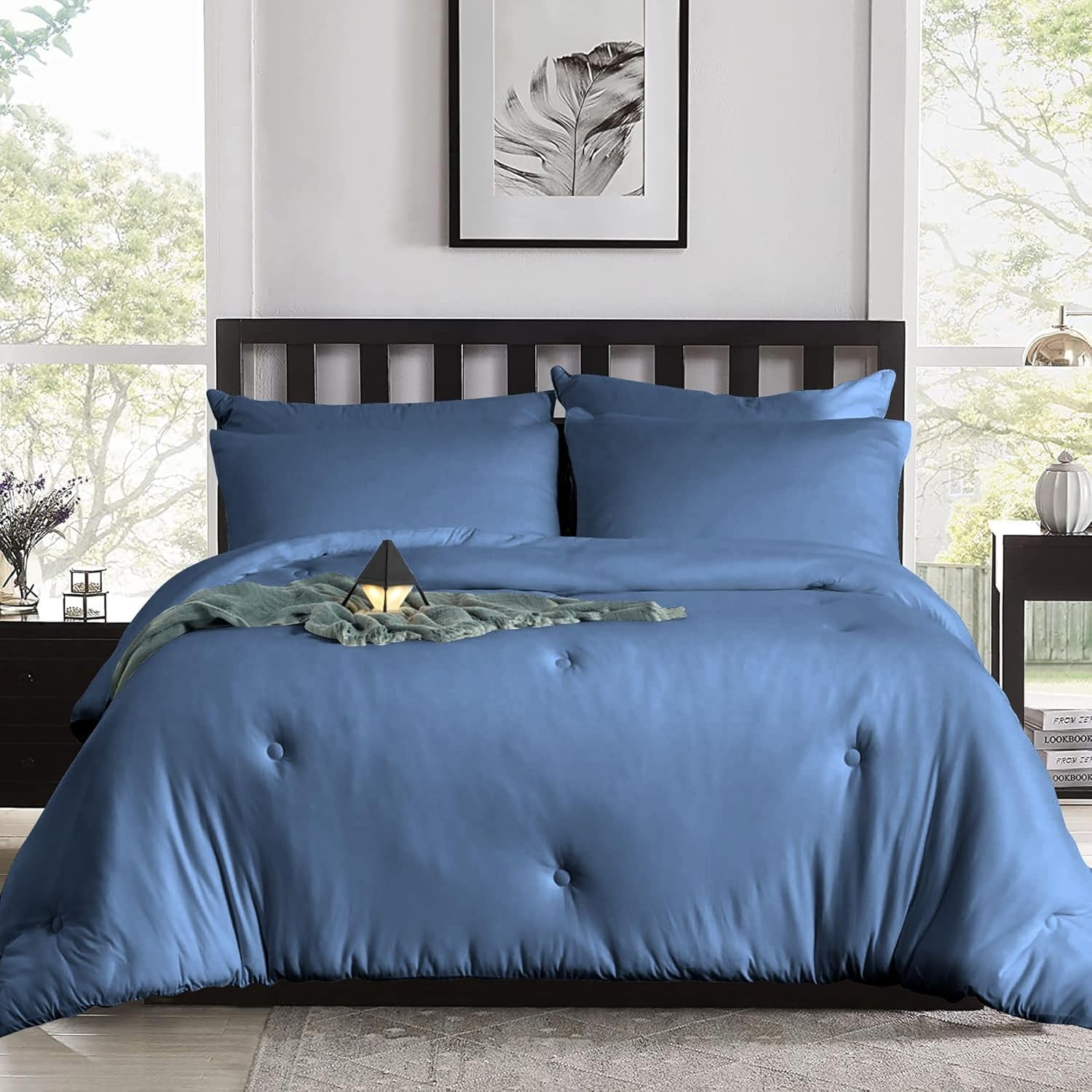 DNG Creations Medium Blue Colour 3 Piece Point Botton Comforter Solid ...
