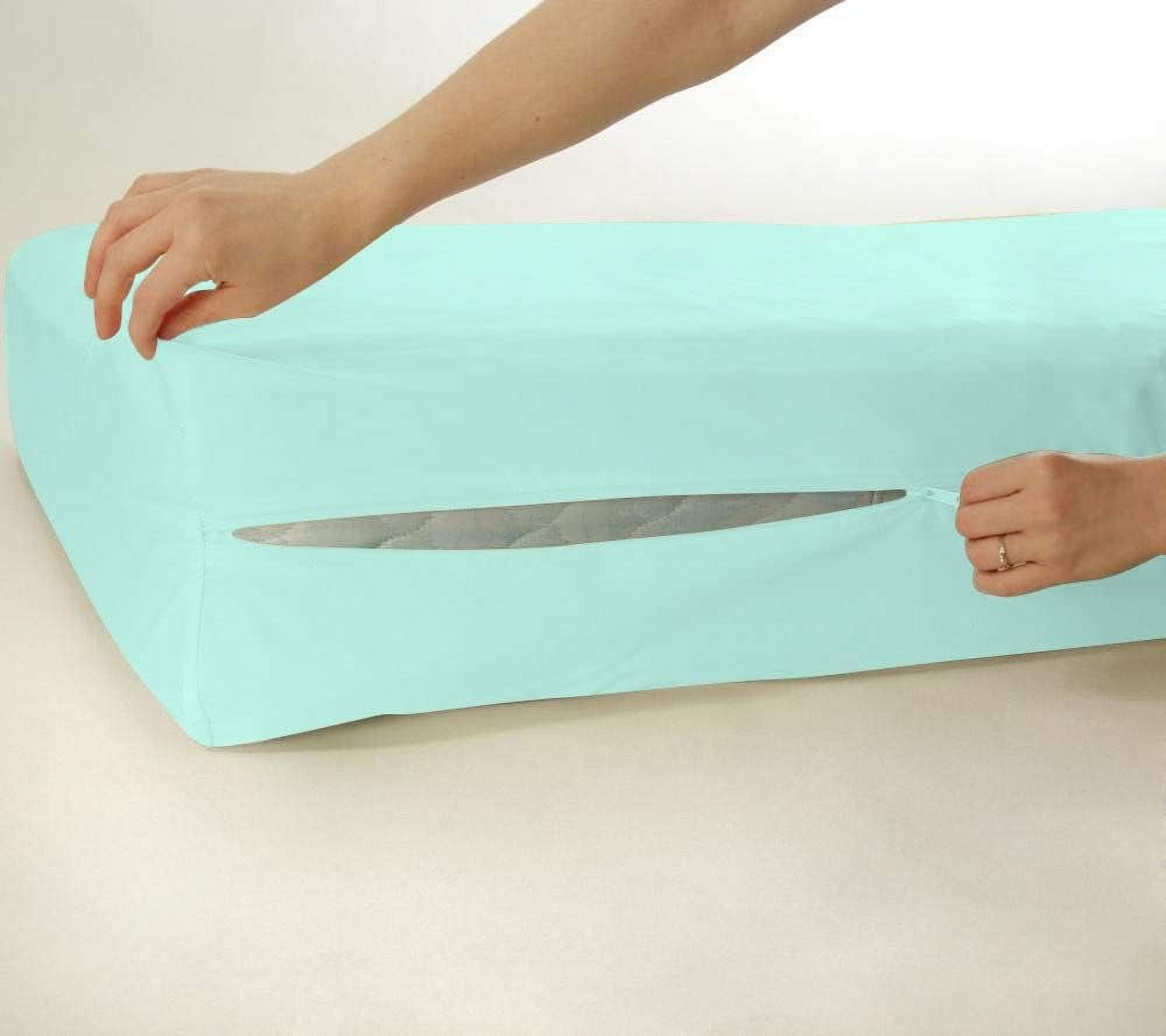 DNG Creations Zipper Mattress Cover 24 Inch Deep Pocket (Solid Aqua ...