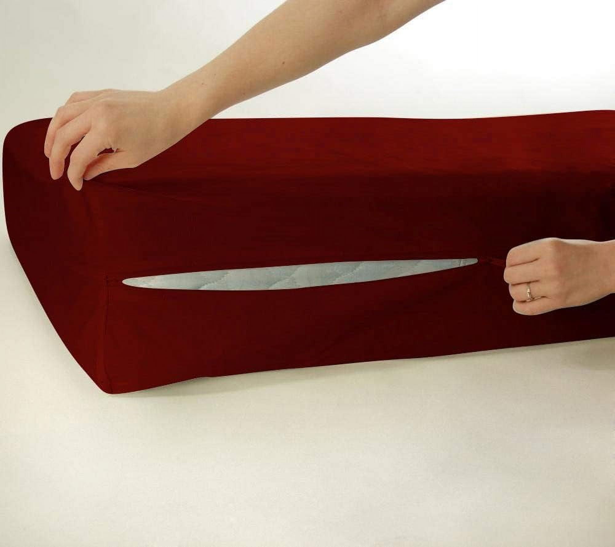 DNG Creations Zipper Mattress Cover 28 Inch Deep Pocket (Solid Burgundy ...