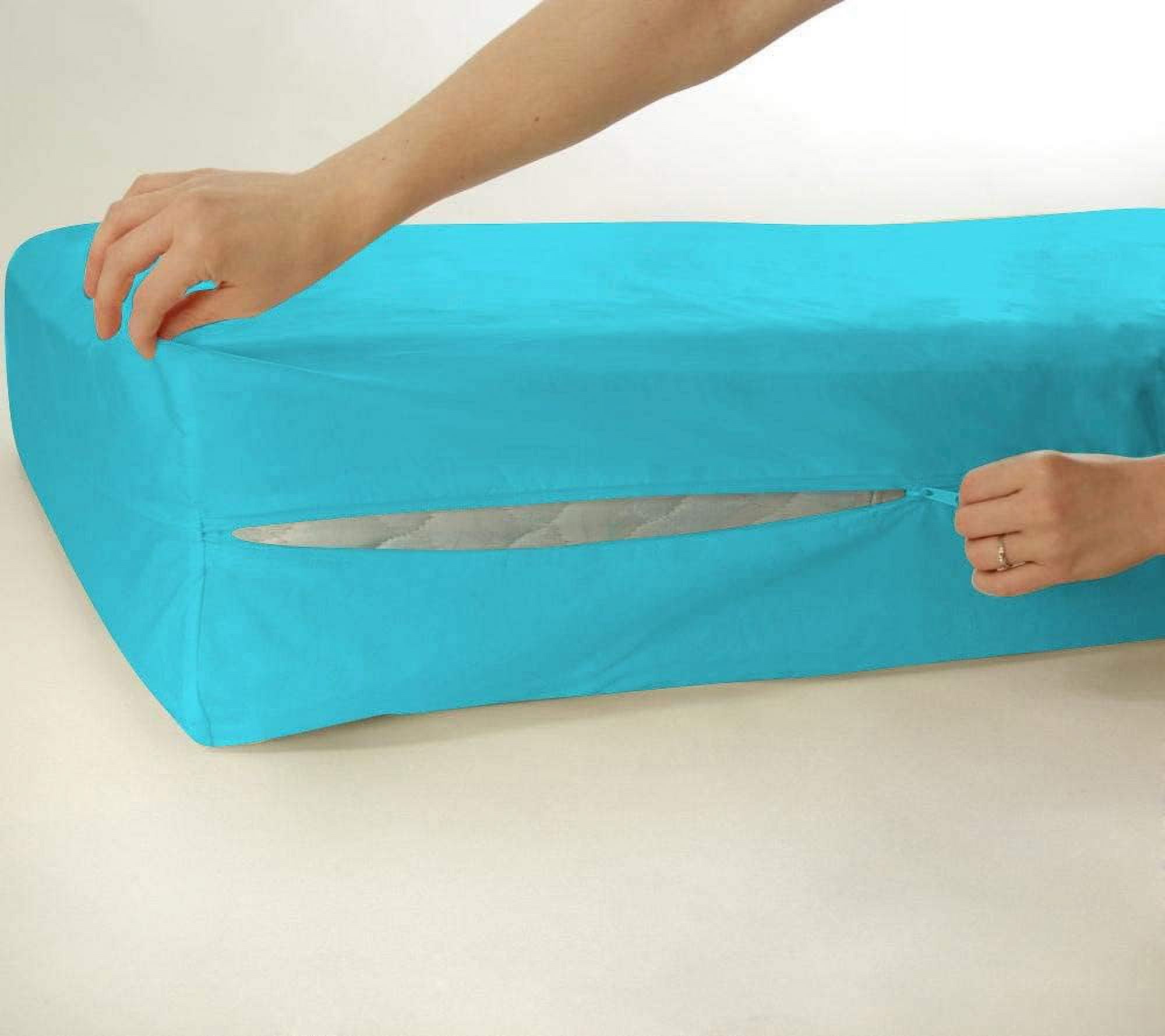DNG Creations Zipper Mattress Cover 8 Inch Deep Pocket (Solid Turquoise ...