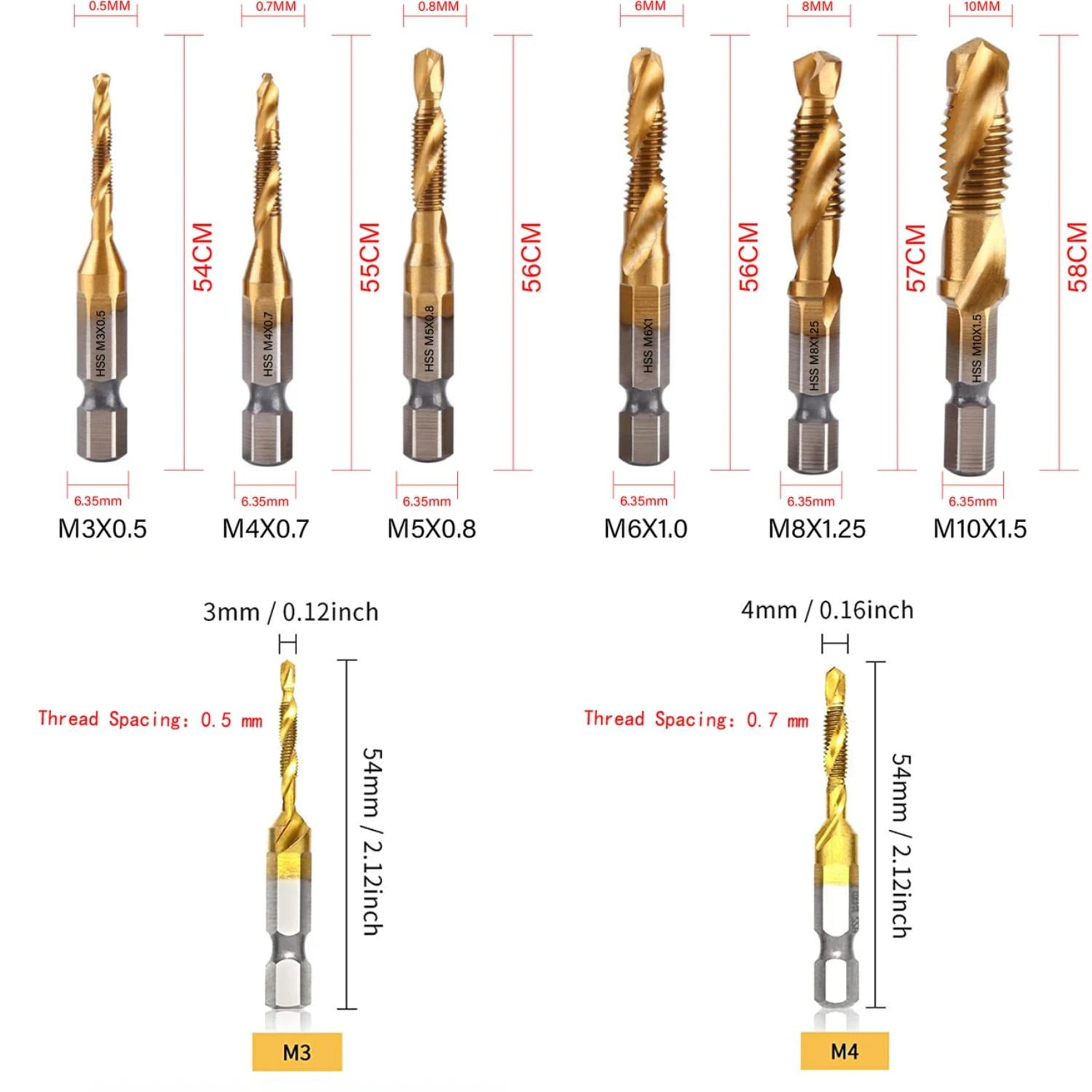 DNGHIFS 1/6Pcs Tap Drill Bit Set Hex Shank Plated Screw Thread Bit ...