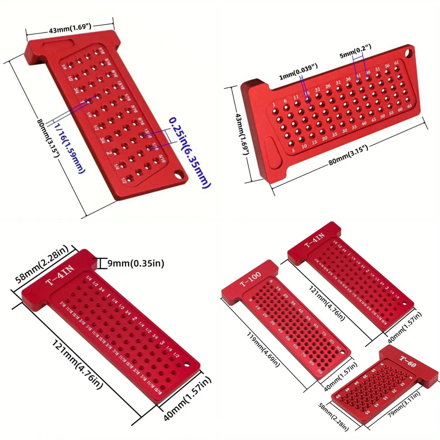 DNGHIFS Woodworking Scribe Metric/Inch T-Square Hole Pocket Ruler ...