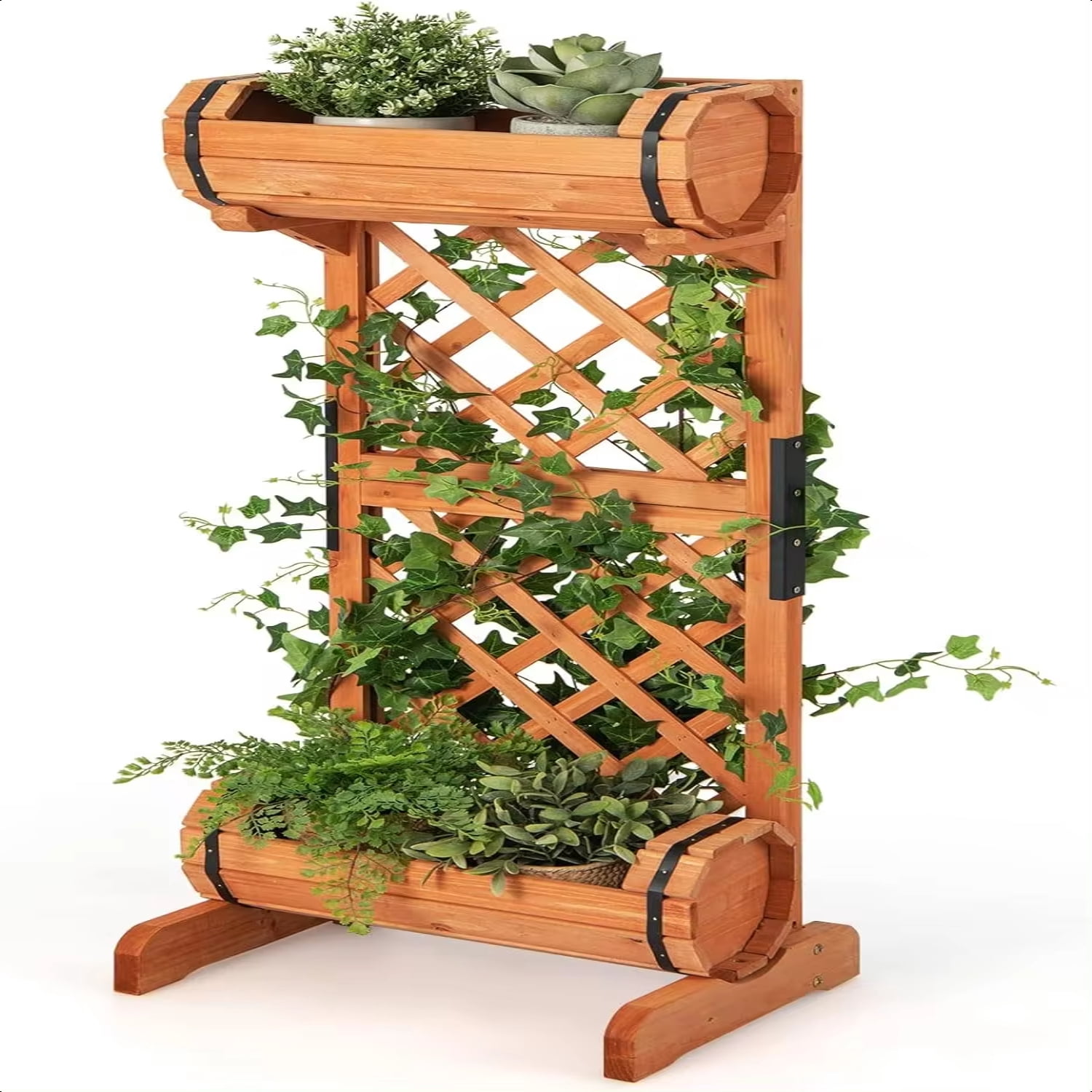 DNGZJAO 2 Tier Raised Garden Bed with Trellis Wooden Planter Box with ...